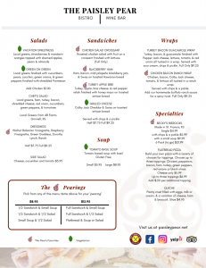 Menu - The Paisley Pear