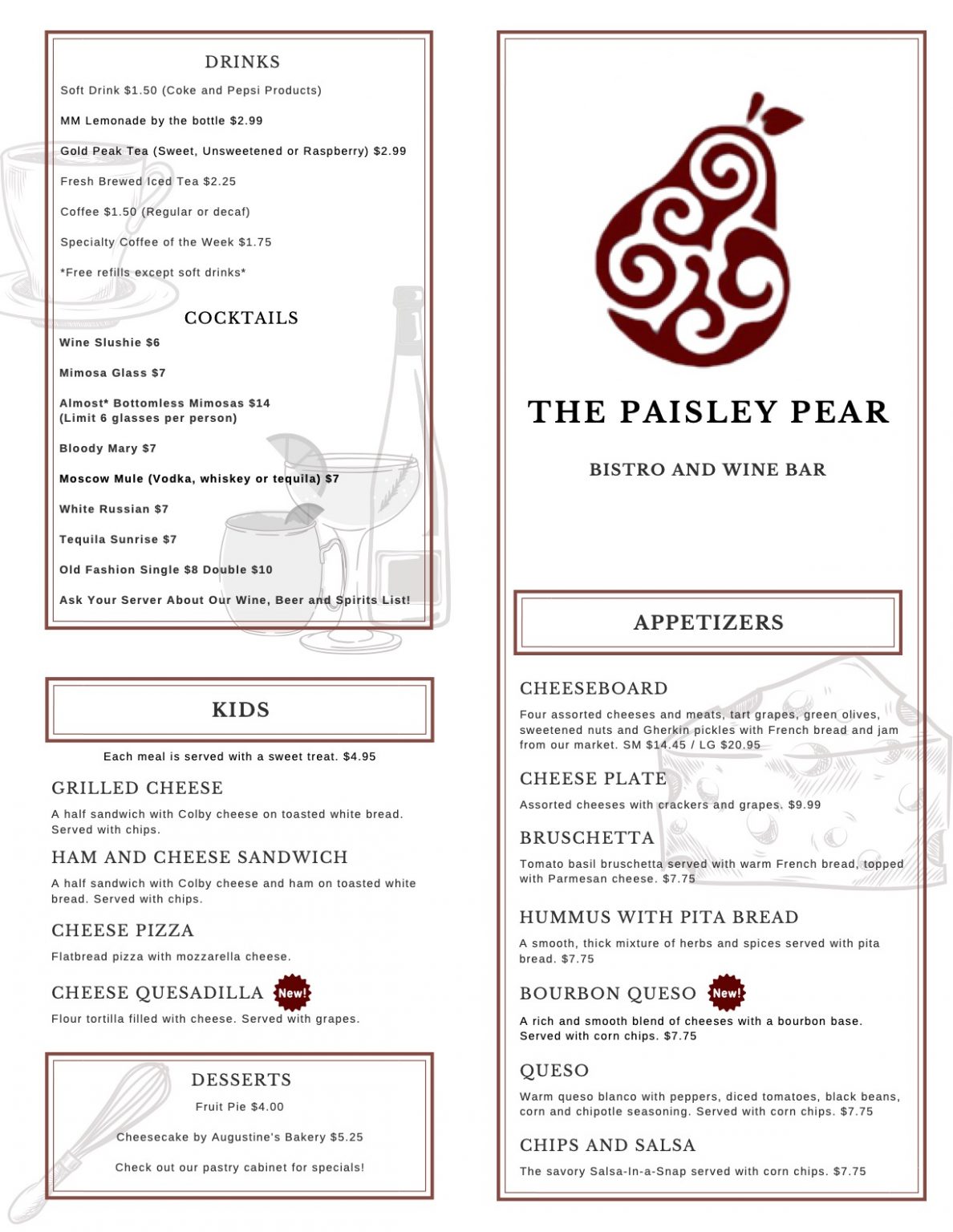 Menu - The Paisley Pear