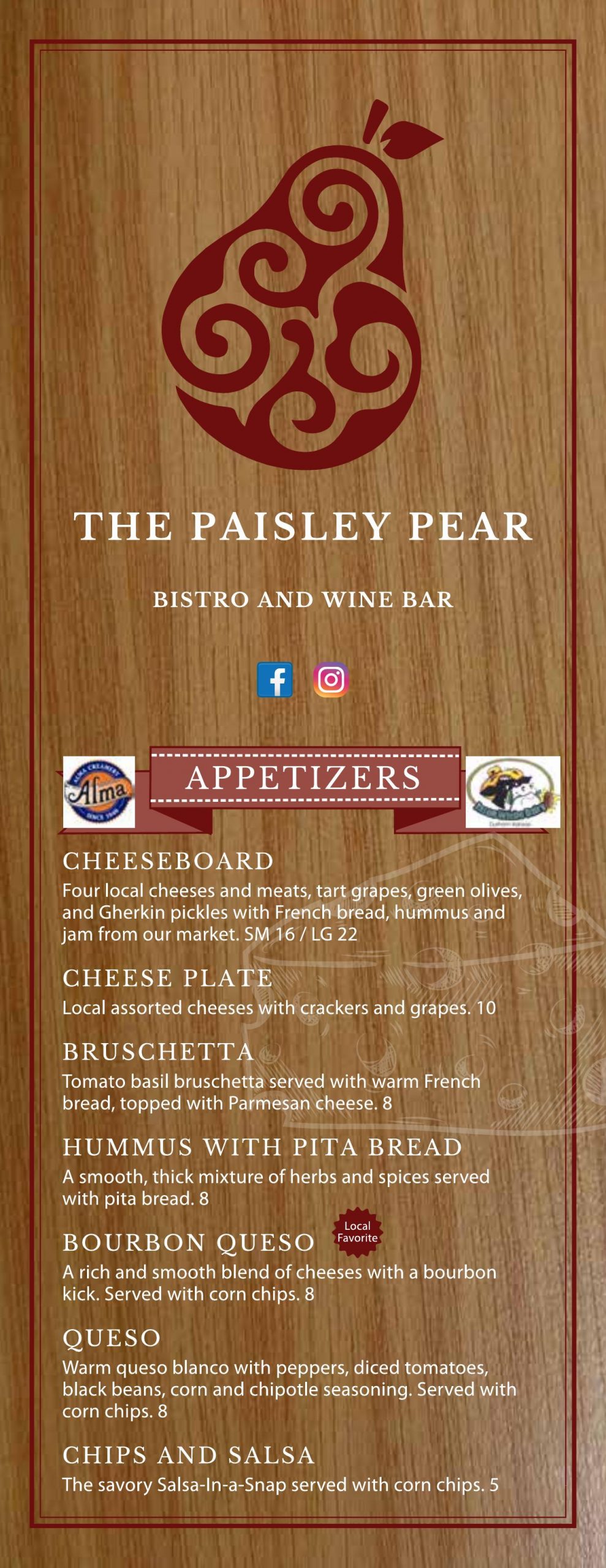 Menu - The Paisley Pear