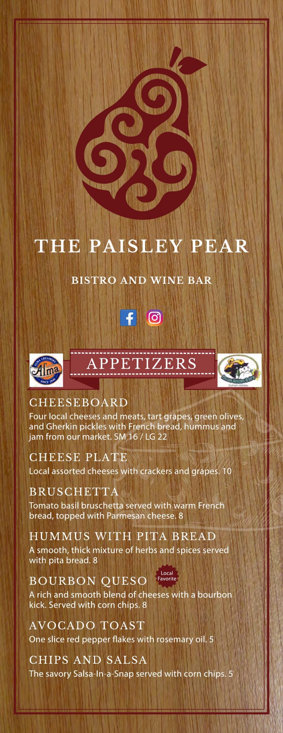 Menu - The Paisley Pear