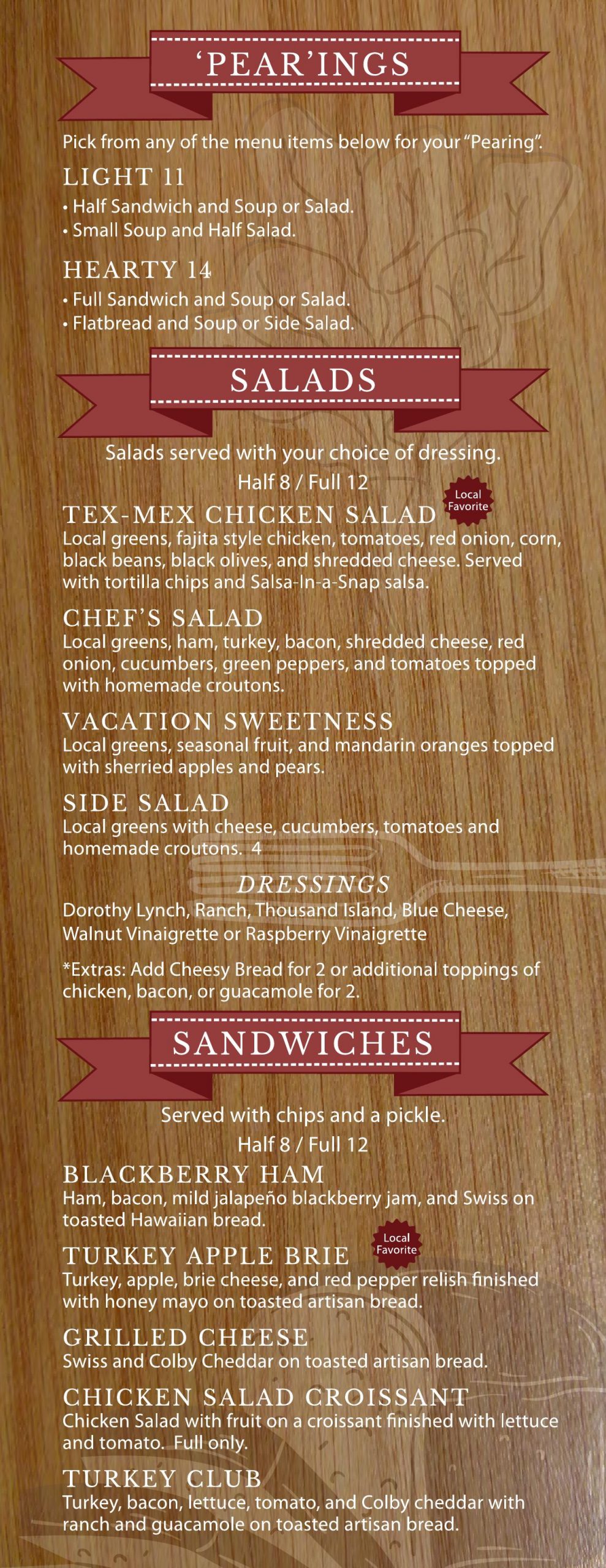 Menu - The Paisley Pear