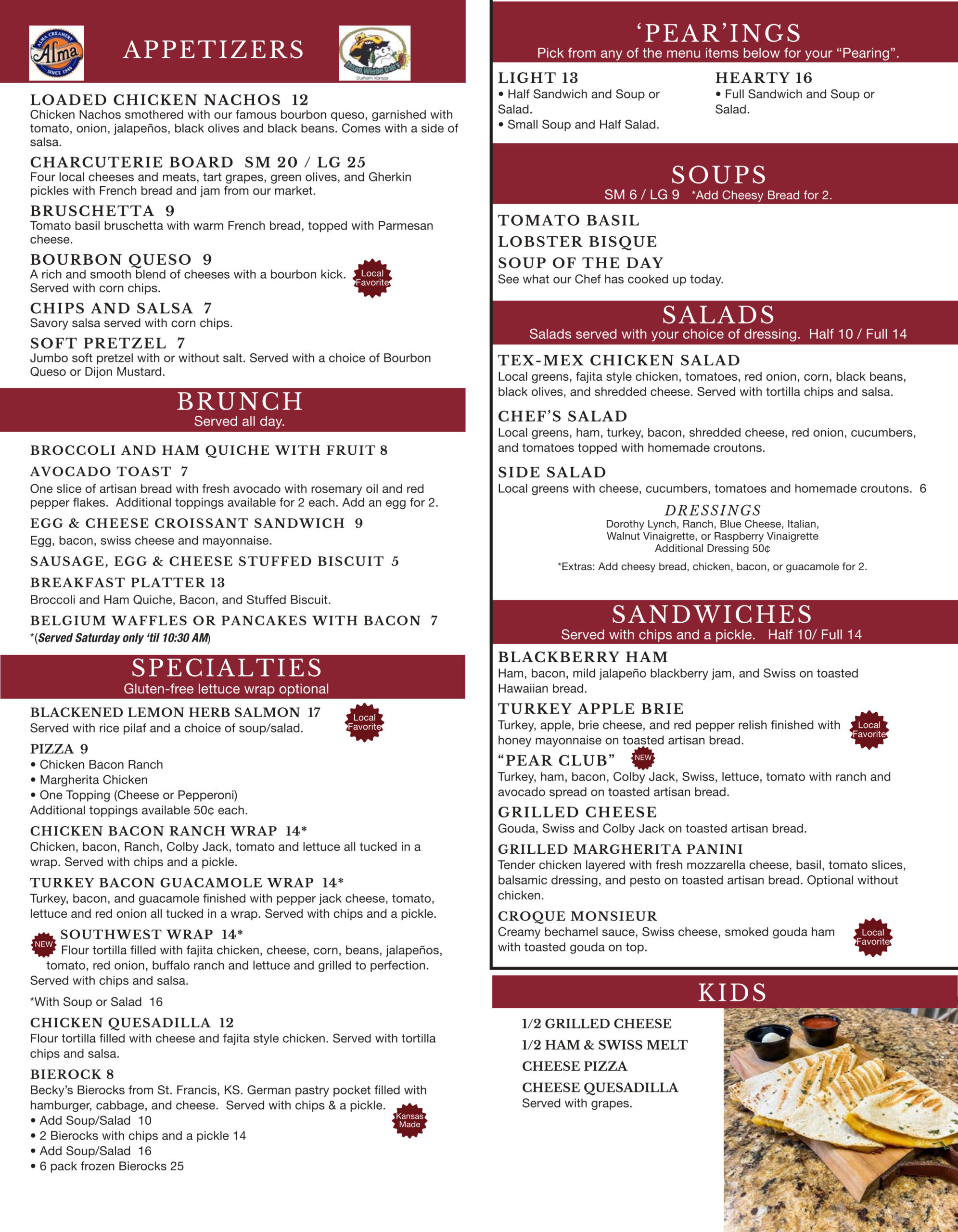 Menu - The Paisley Pear